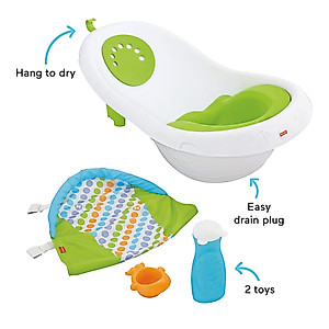 Fisher-Price Baby Bath Tub, 4-in-1 Newborn to Toddler Tub with Infant Seat Bath Toys and Sling ‘n Seat Tub, Green