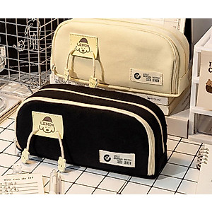 UNMULFC Large Pencil Pouch for Adult for Women Dog Puppy Multi-Pocket Y2K Kawaii Cute Aesthetic Case Box holder Estuche para lapices Organizer Mini Makeup Bag (black)
