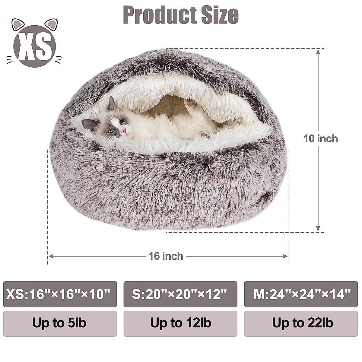 Qianchilang Cat Beds & Dog Bed with Cover Cave, Dog Beds for Small Dogs, Round Soft Plush Donut Calming Pet Bed for Indoor Cats or Small Dog, Washable Puppy Bed with Non-Slip Bottom-16inch