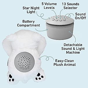 Pure Enrichment® PureBaby® Sound Sleeper Portable Sound Machine & Star Projector - Plush Sleep Aid with Night Light, 10 Lullabies, White Noise, Heartbeat, Birds & More for Baby & Toddlers (Polar Bear)