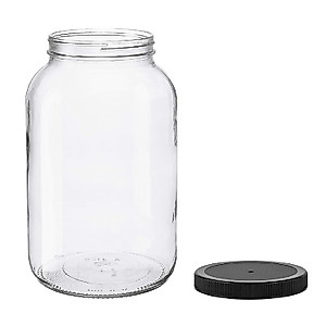 North Mountain Supply 1 Gallon Glass Jar Wide Mouth with Black Plastic Lid - USDA, BPA-Free, Made in the USA - for Fermenting, Storing, Canning, and Much More!