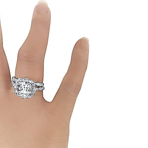 Blue Apple Co. Two Piece Art Deco Wedding Engagement Ring Band Cushion Cubic Zirconia 925 Sterling Silver Size - 7