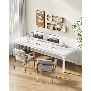 LITTLE TREE Two Person Desk, 78.7 Inches Extra Long Computer Desk, Wooden Large Office Desk with Strong Metal Legs, Double Desk for 2 People, Writing Table Study Desk for Home Office, White