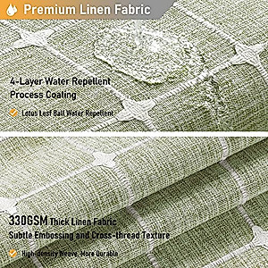 BTTN Boho Farmhouse Shower Curtain, Linen Rustic Heavy Duty Fabric Shower Curtain Set with Tassel, Water Repellent, Bohemian Vintage Country Thick Cloth Shower Curtains for Bathroom, Sage Green, 72x72