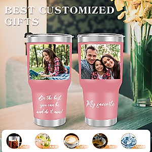 Custom Tumblers Personalized Stainless Steel Photo Coffee Tumbler Mug 30 oz Cups with Lid and Straw for Birthday Dad Mom Friends Men Women Custom Gifts