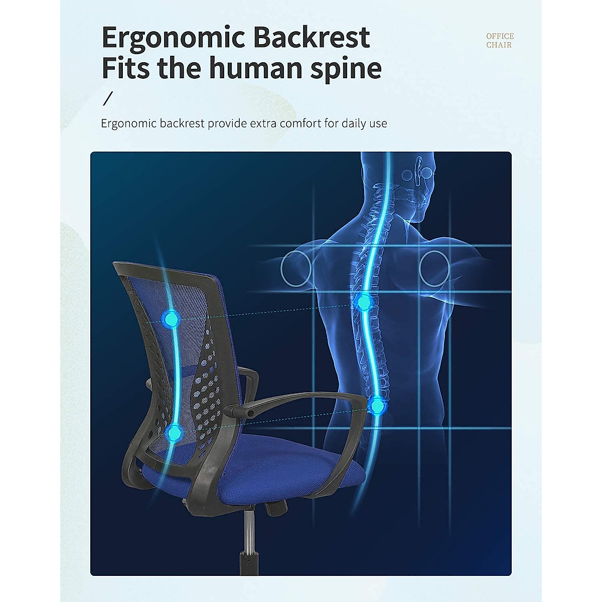 Hkeli Ergonomic Office Chair Computer Desk Chair Cheap Mid Back Mesh Office Chair with Wheels Back Support Armrest Adjustable Height Rolling Swivel Task Executive Works Chair for Women Men, Blue