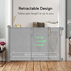 Momcozy Retractable Baby Gate, Alarm Mesh Baby Gate or Mesh Dog Gate, 33 inches high, extends to 55 inches Wide, Child Safety gate for doorways, Stairs, hallways, Indoor/Outdoor.