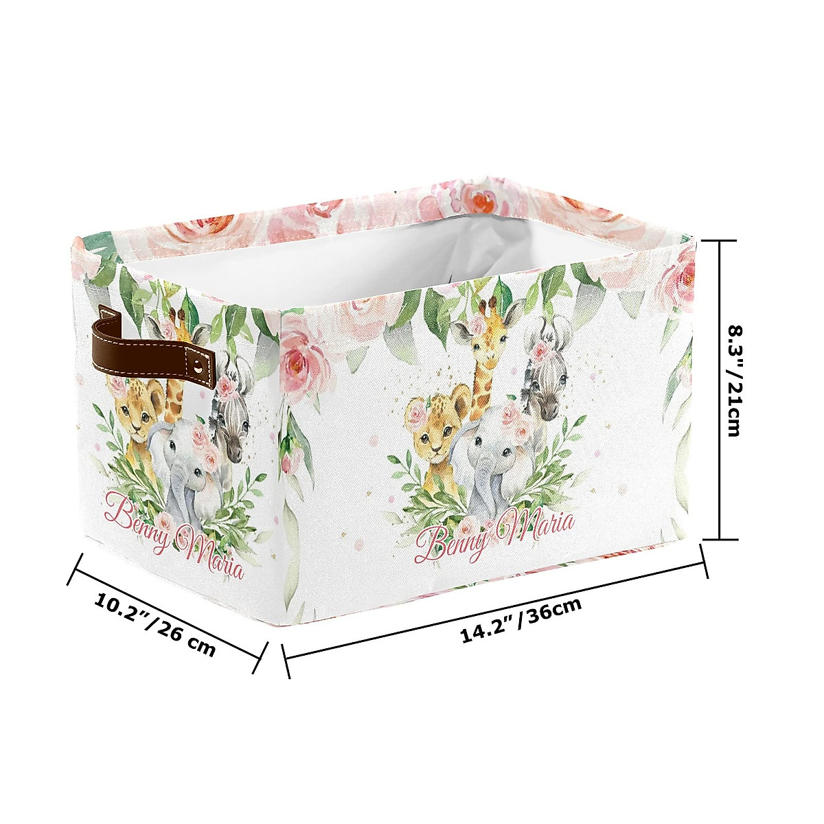 Joyestore Jungle Animal Safari Floral Personalized Storage Bins Basket Cubic Organizer with Durable Handle for Shelves Wardrobe Nursery Toy 1 Pack