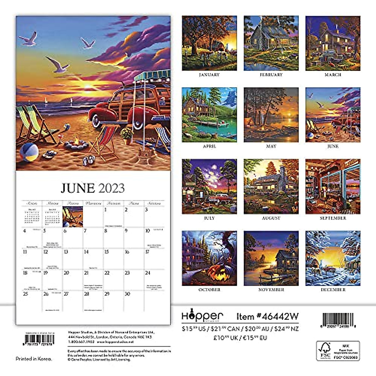 Vintage Country | 2023 12 x 24 Inch Monthly Square Wall Calendar | Featuring Artwork by Lynn Garwood | Hopper Studios | Cars and Trucks Artist