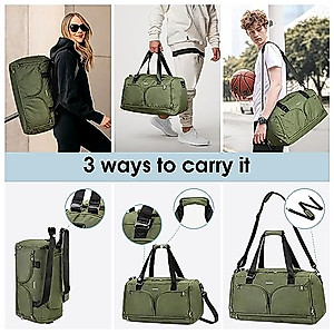 Gym Bag for Women Men Sports Backpack with Wet Pocket & Shoes Compartment Travel Duffle bag with Toiletry Bag Weekender Overnight Bag Carry On Backpack Army Green