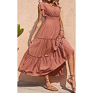 PRETTYGARDEN Women's Cross Neck Summer Sleeveless Tiered Maxi Dress Beach Tie Strap Smocked Long Dresses Pleated Sundress (Nude Pink,Medium)
