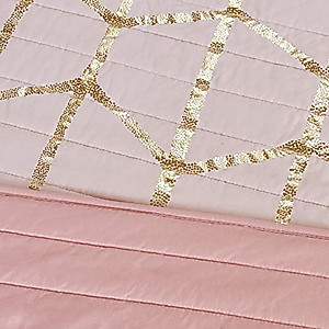 Intelligent Design Raina Cozy Daybed Cover Set - Microfiber Metallic Print Geometric Design, Modern All Season Bedding Set with Bedskirt, Matching Shams, Decorative Pillow, 39"x75", Blush 6 Piece