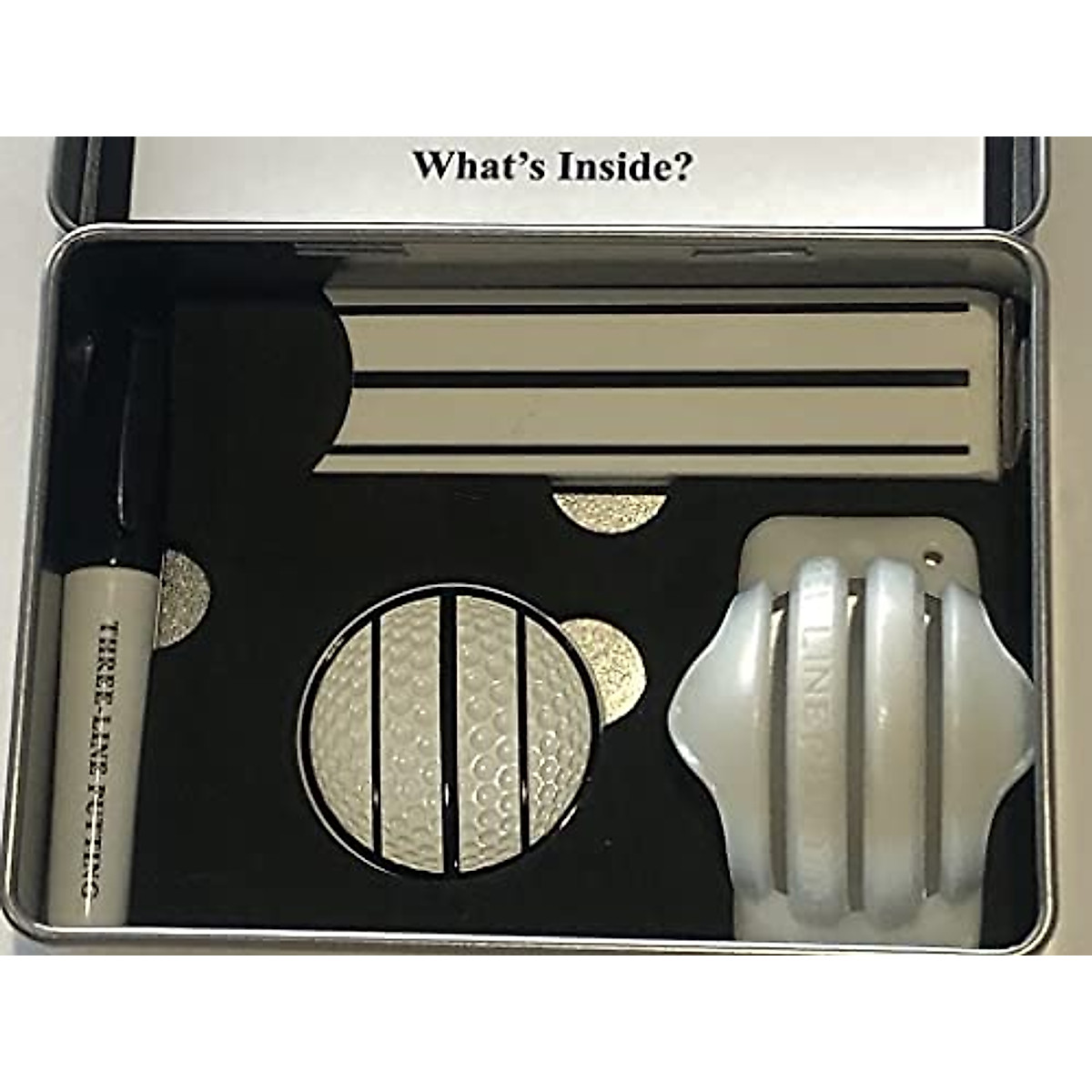 Three-Line Putting Kit in Metal case, metallic, 5 x 4