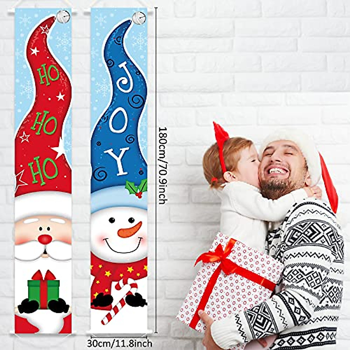 Christmas Banner Decorations Merry Christmas Porch Sign Door Banner Christmas Hanging Banner Outdoor Xmas Banner Hanging Decor for Winter Christmas Holiday Theme Party Supplies (Santa, Snowman)