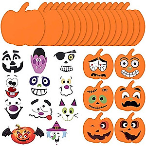 AOPOO 64 Pieces Halloween Pumpkins Shapes Foam Craft Kit and Craft Pumpkin Stickers for Halloween Thanksgiving Kids Party Decorations