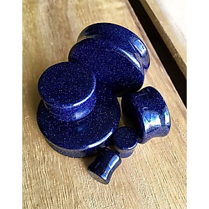 Lobal Domination PAIR of Blue Midnight Goldstone Stone Plugs Sandstone Gauges - up to 38mm available! (1&1/2" (38mm))