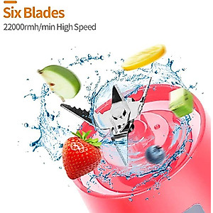HERAVI'S Portable Blender with Brush, Rechargeable USB Blender, Smoothie Blender with 6 Blades Mini Blender for Kitchen, Home, Travel (Pink)