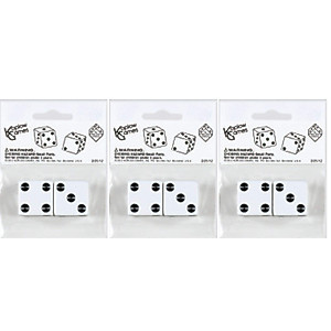 Set of 2 Large 1"x1" Square Opaque Jumbo Dice - White with Black Pips Large 3 Sets Equaling 6 Dice