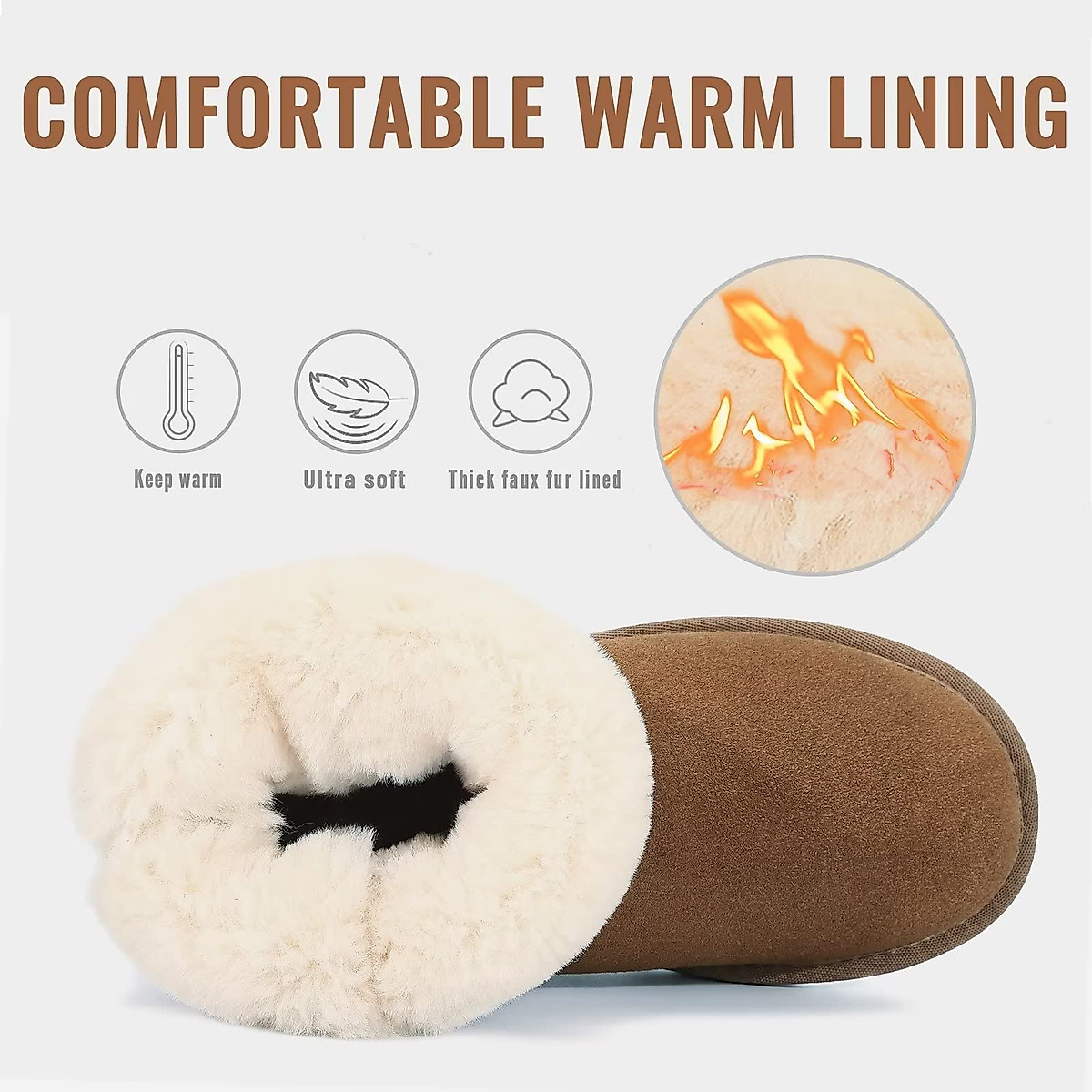 FANTURE Kids Snow Boots Boys Girls Winter Boots Cow Suede Warm Faux Fur Lined Durable Shoes(Little Kid/Big Kid) U422TX902.SA-Chestnut-32