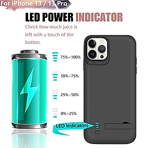 BAHOND Battery Case for iPhone 13/13 Pro, 5000mAh Rechargeable Extended Battery Charging/Charger Case, Add 100% Extra Juice, Support Wire Headphones (6.1 inch) Black