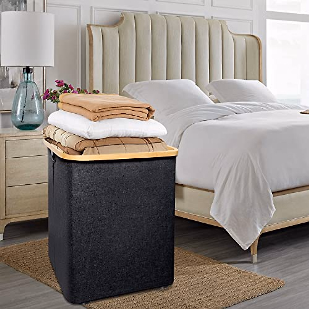 Black Laundry Basket with Wheels - 79L Laundry Hamper with Removable Laundry Bag, Foldable Easy Carry Handles Dirty Clothes Hamper for Laundry Room, Bedroom, Toys Storage Organizer