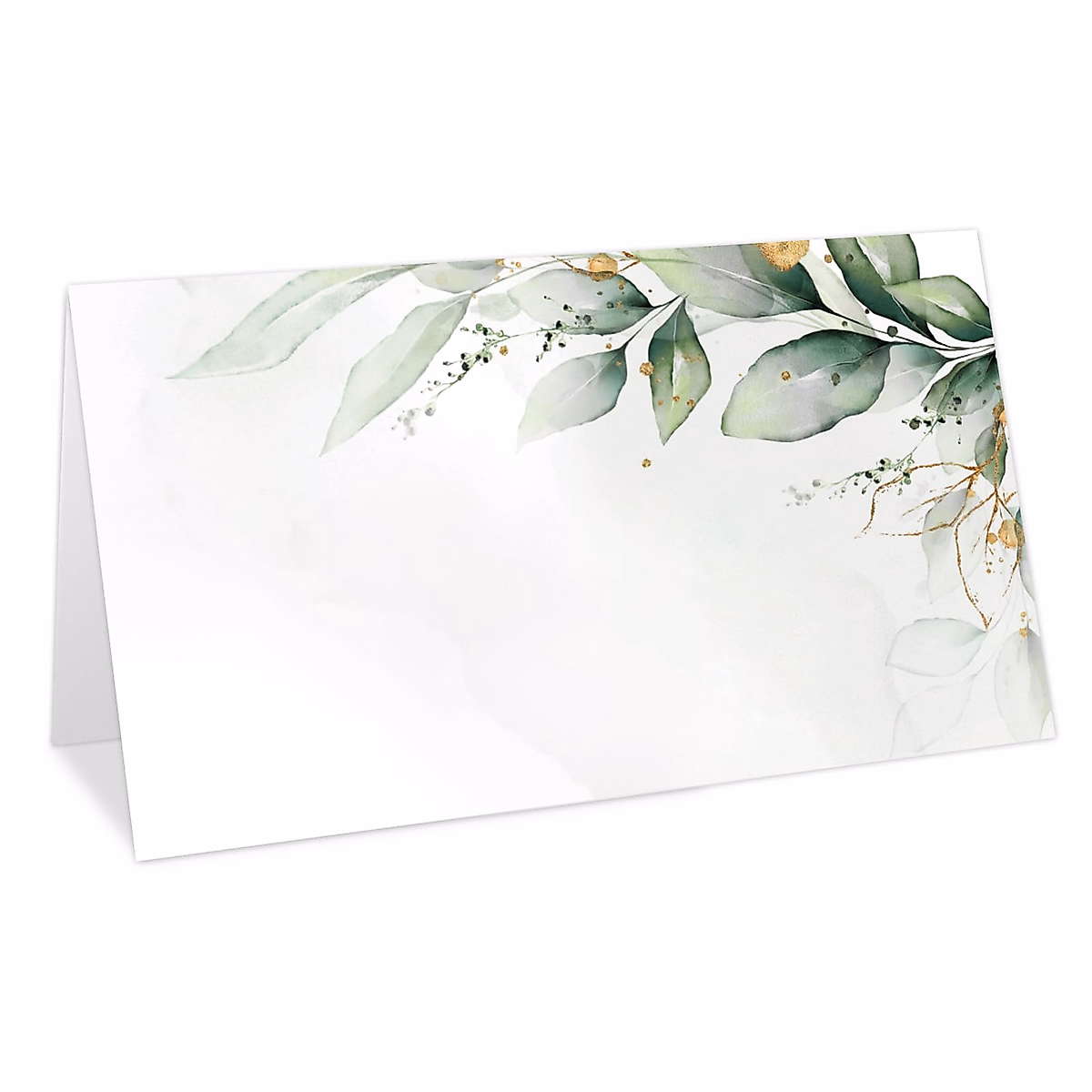 Whaline 100Pcs Greenery Place Card 2 x 3.5 Inch Watercolor Leaves Tented Card Green Foliage Table Name Sign For Party Banquet Reception Table Setting Supplies