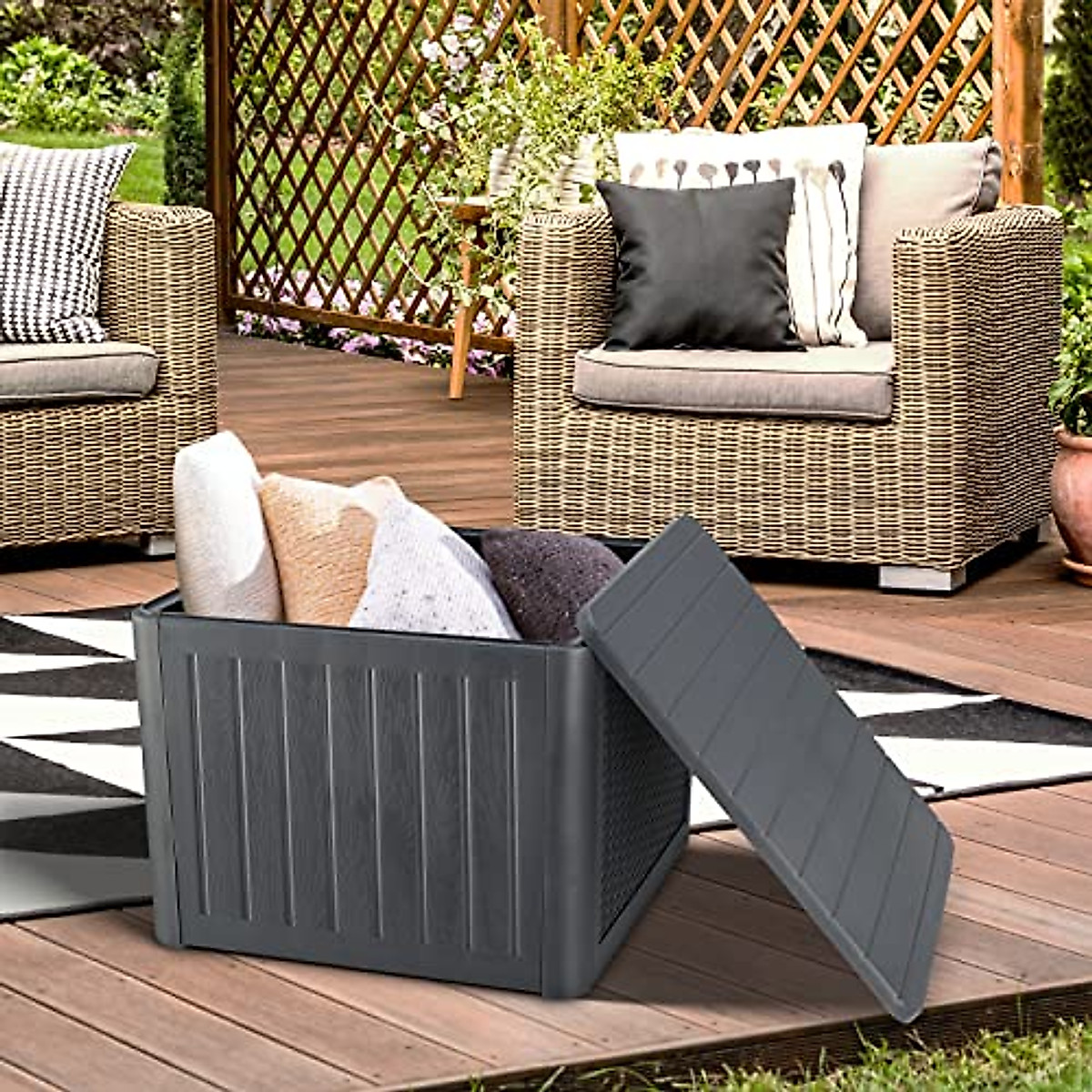 UDeuxff Garden Storage Box,Resin Deck,Indoor and Outdoor Garden Plastic Storage Deck Box Chest Tools Cushions Toys Seat for Patio Cushions and Gardening Tools,Waterproof (Gray,36 Gal)