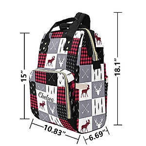Liveweike Plaid Deer Woodland Personalized Diaper Bag Backpack Custom Name Daypack Large Mommy Bag for Teen Girls Boy Student Option 1