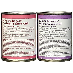 Blue Buffalo Wilderness High Protein Beef and Chicken & Salmon and Chicken Wet Dog Food Variety Pack for Adult Dogs, Grain-Free, 12.5 oz. Cans (6 Pack)