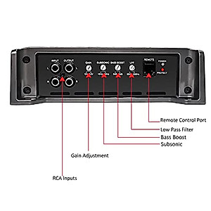 Recoil RED600-1 1320 Watts Class-D Car Audio Mono-Block Subwoofer Amplifier, 1 Ohm Stable, Remote Bass Knob Included