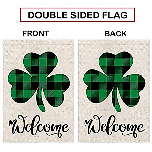 St Patricks Day Garden Flag Welcome Shamrocks Yard Outdoor Decoration Vertical Double Sized Burlap Spring Summer Holiday Decors 12.5 x 18 Inch
