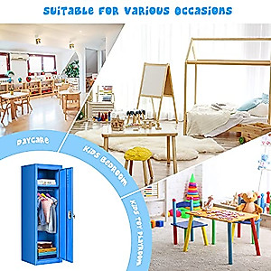 HONEY JOY Lockers for Kids Bedroom, Toddler Metal Locker Storage Cabinet for Toys, Clothes & Sports Equipment, Openable Door with 2 Keys, Kids Safe Coat Organizer for Daycare Gym Entryway(Blue,1)