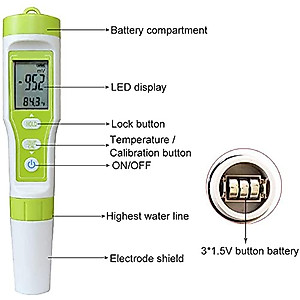YUESFZ Precise Water Quality Testing Pen Portable PH ORP Conductivity Tester Temperature Meter Water Quality Detector with LED Display Practical Water Quality Detector