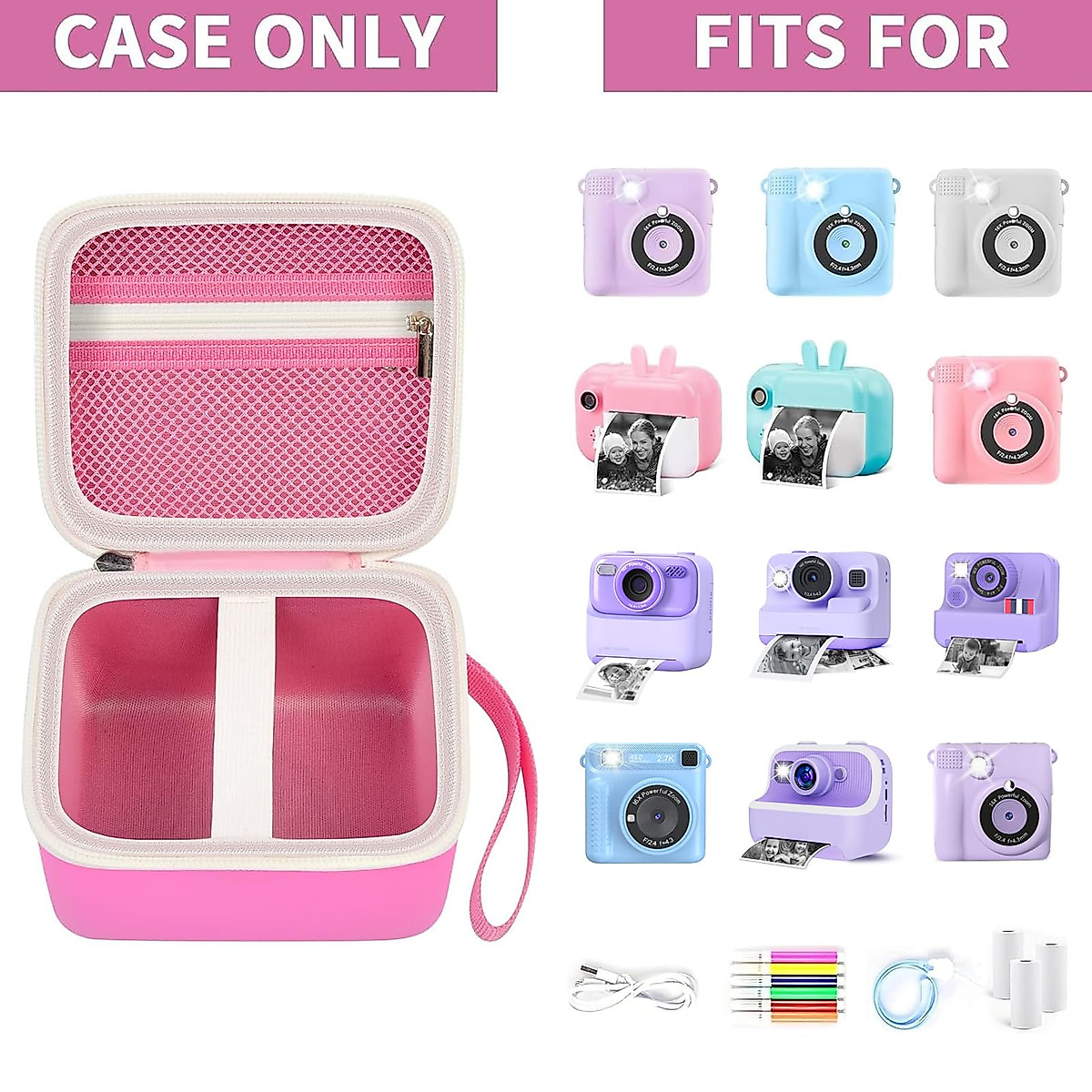 Kids Instant Print Camera Case Compatible with ESOXOFFORE for Dylanto for DUDUDRAGON for GKTZ for Dafotil for Careenoah for Aasonida Toddler Digital Prints Paper Storage Bag (Box Only) Light Pink