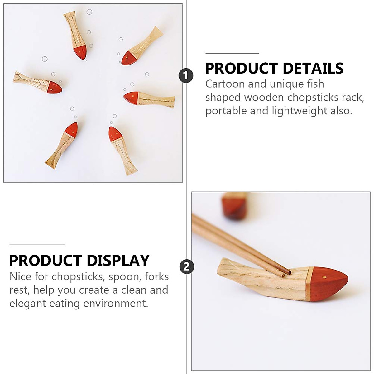 DOITOOL Handcrafted Wooden Chopstick Rests Dinner Spoon Stand Fork Holder Fish Designed Chopsticks Rests Stands Kitchen Utensil Cutlery Stand