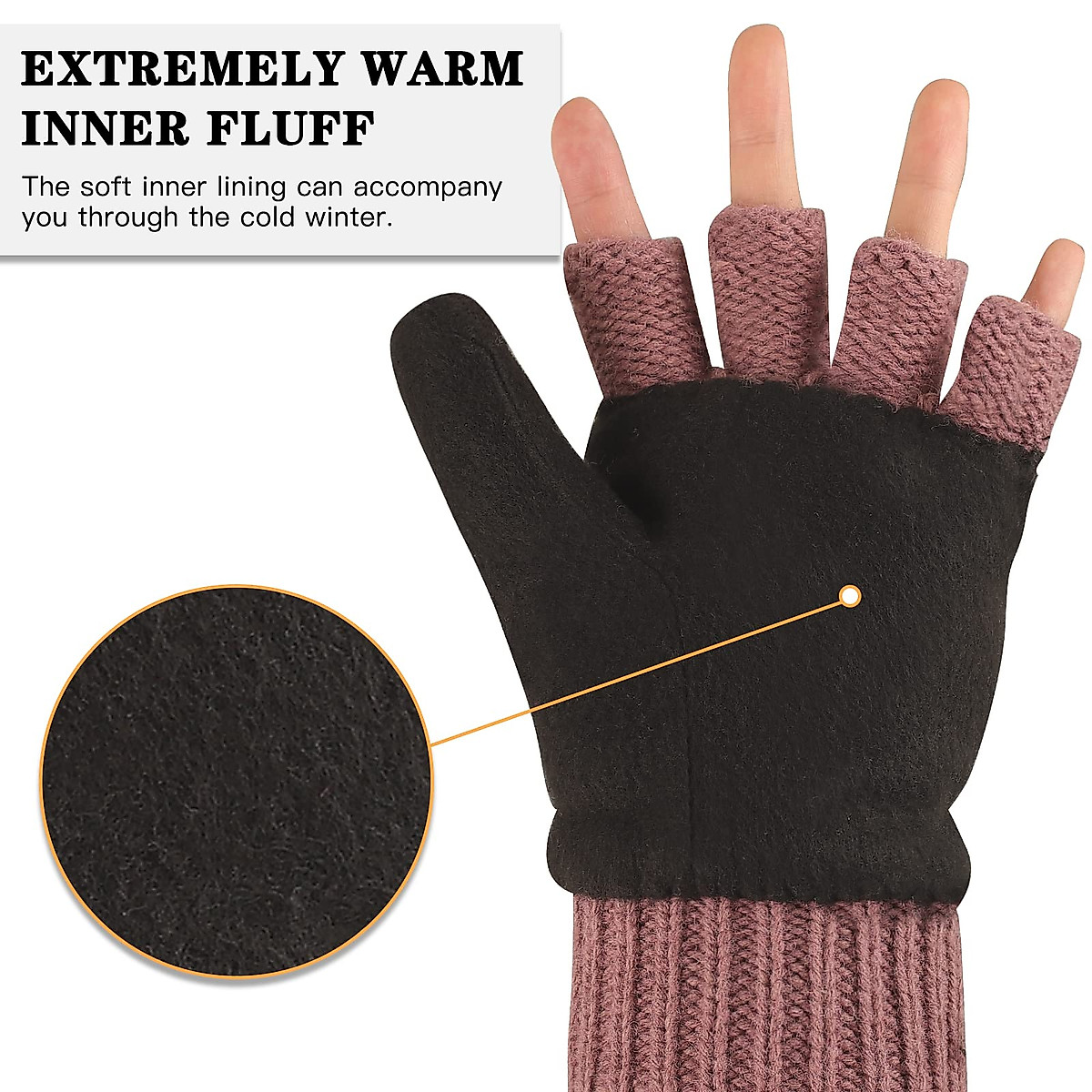 OMECHY Winter Wool Knitted Fingerless Gloves Thermal Insulation Warm Convertible Mittens Flap Cover for Men Women