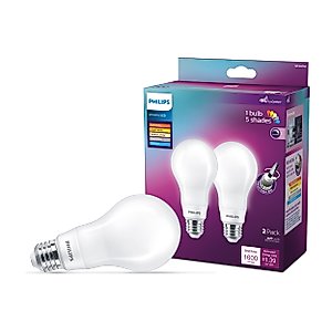 PHILIPS LED White Dial Flicker-Free Frosted Dimmable A21 Light Bulb - EyeComfort Technology - 1600 Lumen - 5 Shades of White - 12W=100W - E26 Base - Indoor - 2-Pack