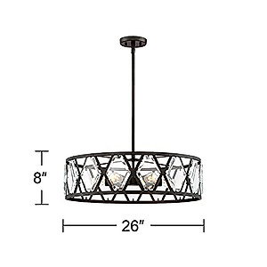 Regency Hill Lexington Black Pendant Chandelier 26" Wide Rustic Industrial Clear Crystal Glass Drum Shade 6-Light Fixture Dining Room House Foyer Entryway Kitchen Bedroom Living Room
