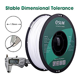 eSUN 3D 1.75mm PETG White Filament 1kg (2.2lb), PETG 3D Printer Filament, Dimensional Accuracy +/- 0.03 mm, 1.75mm Solid Opaque White