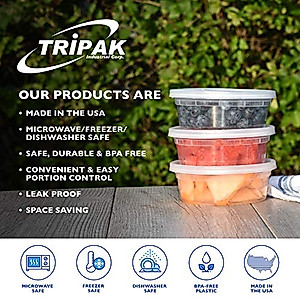 TRIPAK Plastic Microwaveable Food Containers with Lids 8 oz | BPA Free | Stackable | Leakproof | Microwave/Dishwasher/Freezer Safe