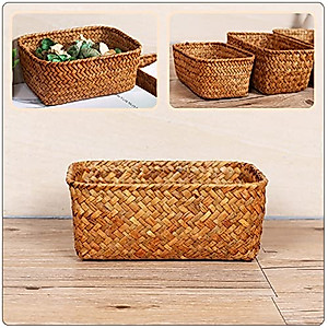 1pc Vegetable Supplies Bedroom Braided Seagrass Stationery Tray Clothes, Shelves Organizer Container and Natural Seaweed Retro Empty Lids Bread Xcm Pantry Handwoven Use