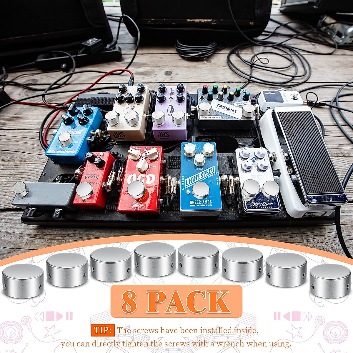 Pedal Footswitch Topper Metal Barefoot Pedal Buttons with 3 Screws and Rubber Insert Fit Tightly on Common Pedal Switches(3/8"10mm) Increase Accuracy and Comfort Silver, 18 Pack