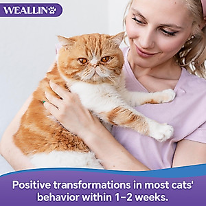WEALLIN Cats Calming Spray (60 ML), Natural Calming Solution for Cats-Cat Facial Pheromone, Reduce Stress, Anxiety, Scratching, Hiding, Suit for Home, Travel, Vet Visits, Protect Furniture, Floors
