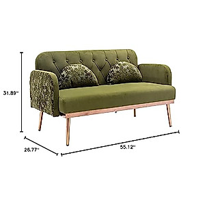 HomSof, Green Loveseat Velvet Chair, Small Couch for Bedroom, Sofa with Metal feet, 2 Pillows Included