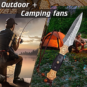 Damascus Steel fixed Blade Hunting Knife Camping Hiking. SM11