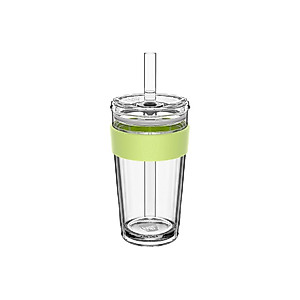 KeepCup Cold Cup - Longplay Double wall Glass Ice Coffee Tumbler with Lid and Straw - 16oz (454ml) - Chartreuse Green