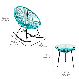 Best Choice Products 3-Piece Outdoor Acapulco All-Weather Woven Rope Patio Conversation Bistro Set w/Glass Top Table and 2 Rocking Chairs - Blue