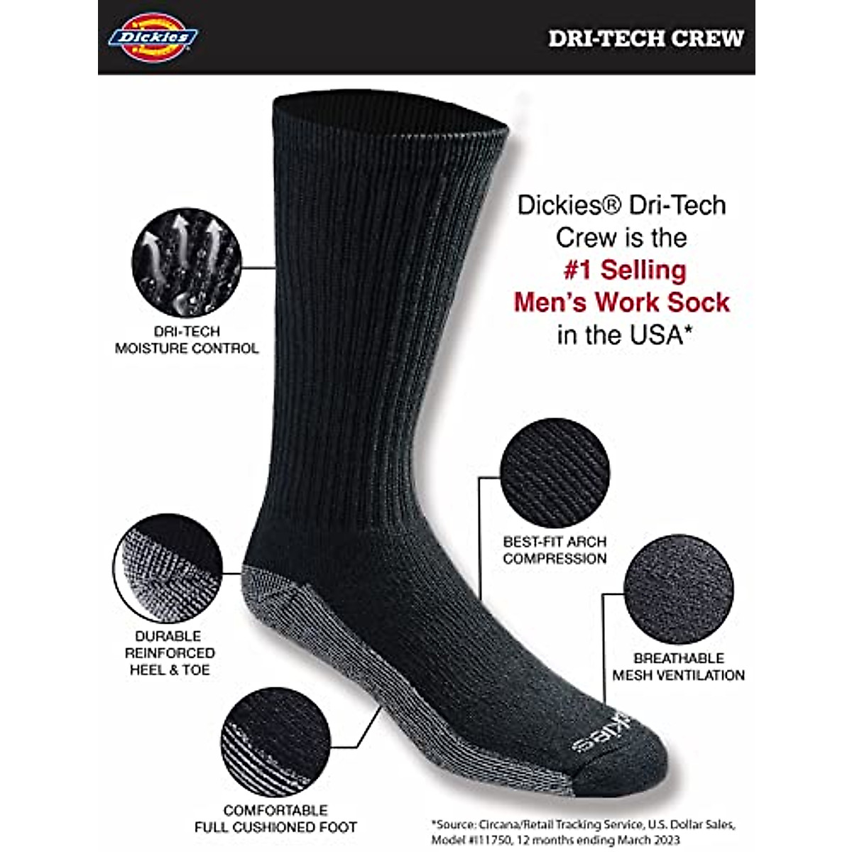Dickies Men's Dri-tech Moisture Control Crew Socks Multipack