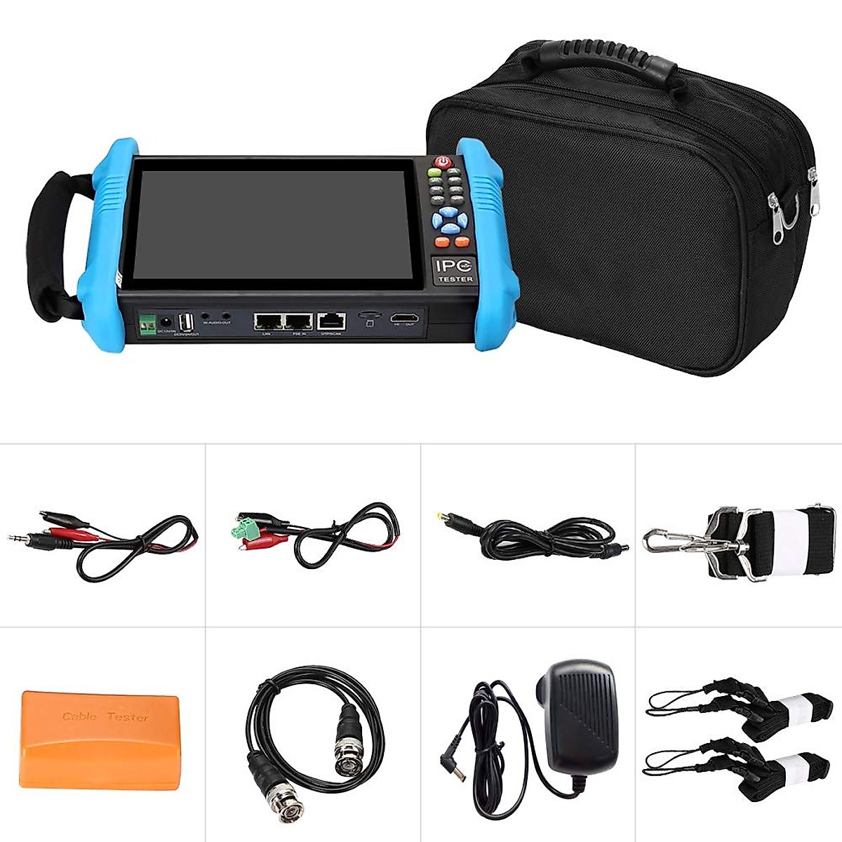 Koolertron Upgraded 7 inch IPS Touch Screen H.265 4K IPC-9800 Plus IP Camera Tester CCTV CVBS Analog Tester Built in WiFi with POE/WIFI/8G TF Card/HDMI Output/RJ45 TDR/Dual Window Test/Firmware