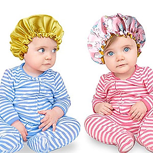 3 Pieces Kids Unicorn Satin Bonnet Adjustable Sleeping Cap Soft Silk Flower Night Hats for Natural Hair Teens Toddler Child Baby Reversible Double